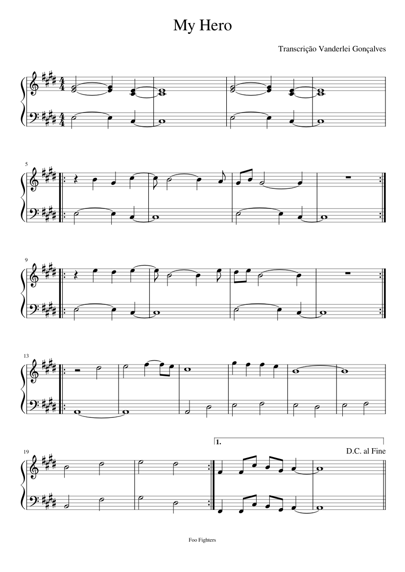 Foo Fighters - My Hero Sheet music for Piano (Piano-Voice) Easy ...