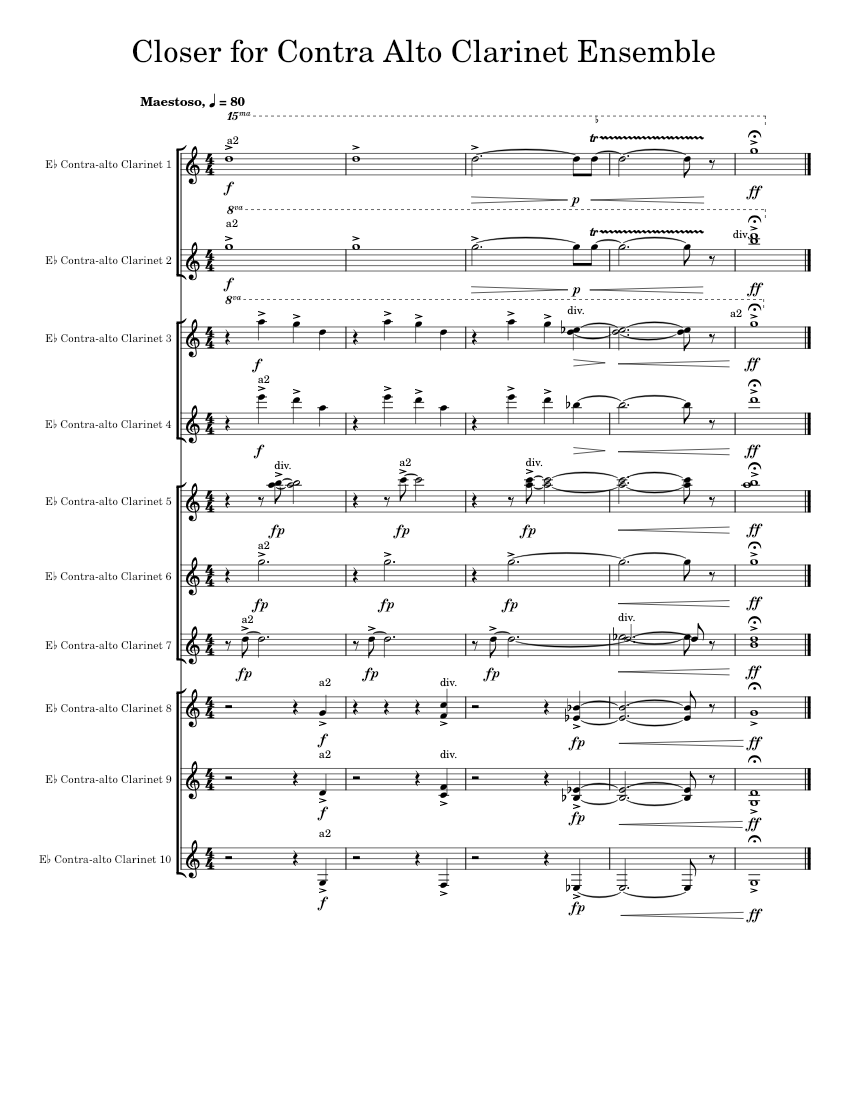Closer for Contra Alto Clarinet (Original) Sheet music for Clarinet ...