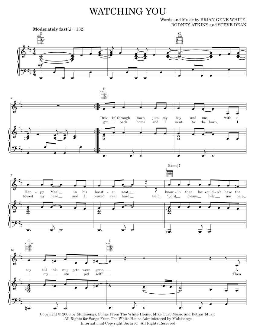 Play Official version of Watching you sheet music by Rodney Atkins for ...
