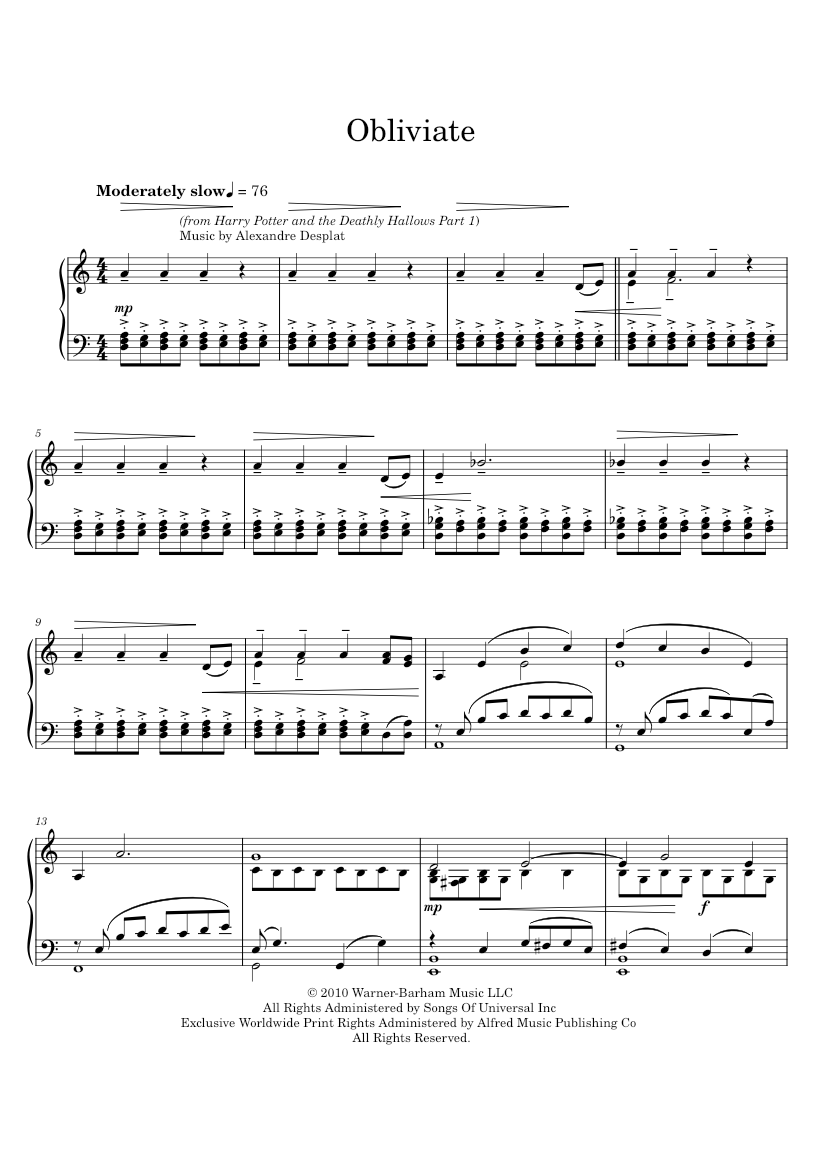 Play Official version of Obliviate Sheet Music by John williams for ...