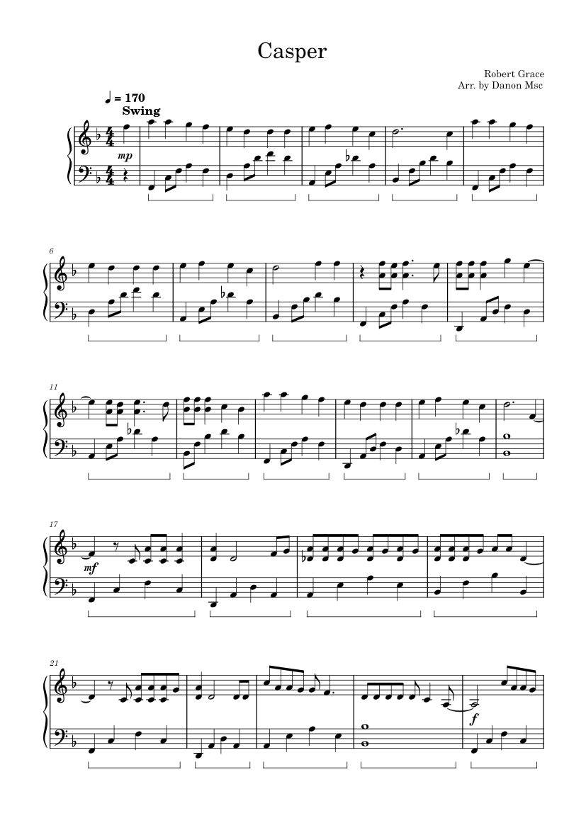 Casper – Robert Grace (Full Piano Cover) Sheet Music for Piano (Solo ...