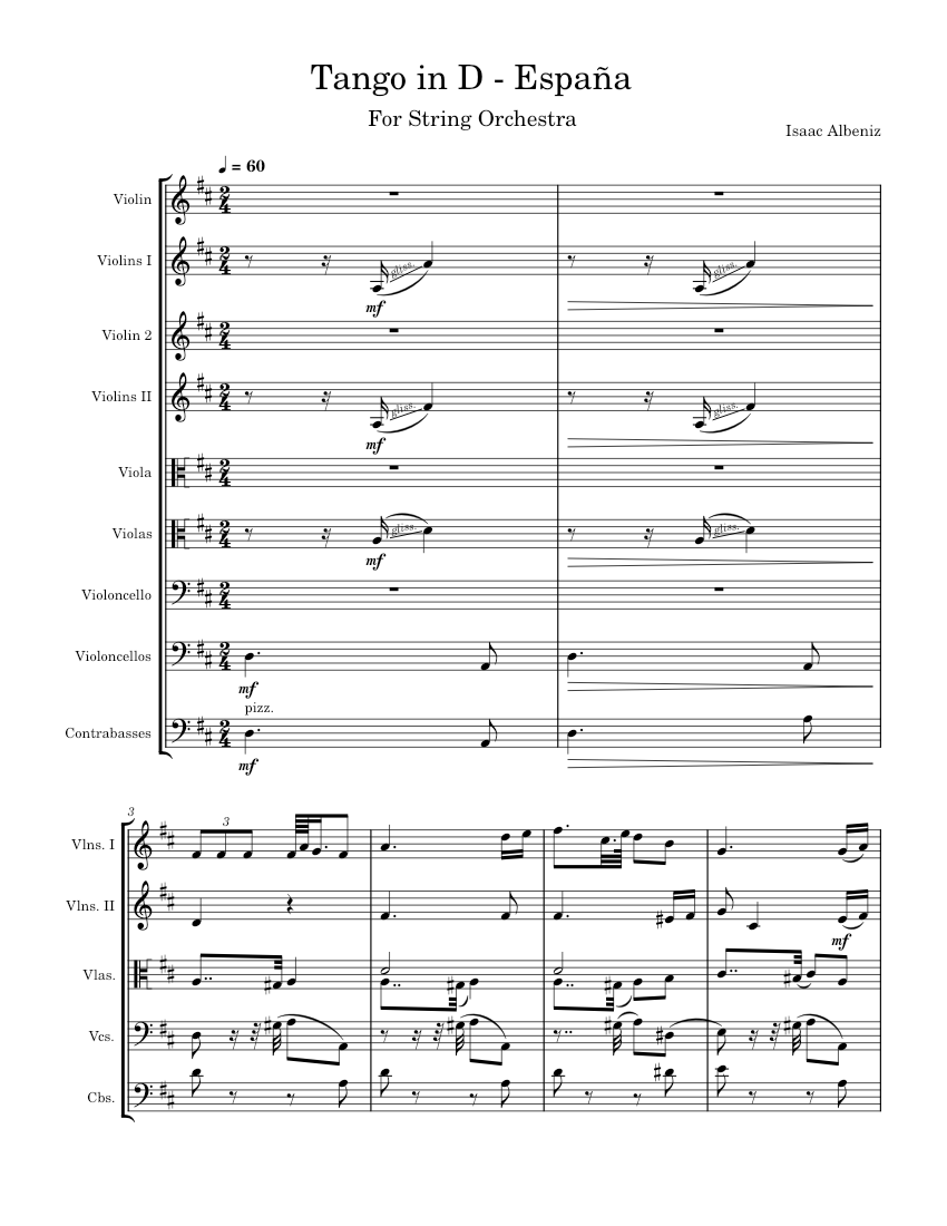 Tango in D - España - I. Albéniz - Orch. A. Fort Sheet Music for Violin ...