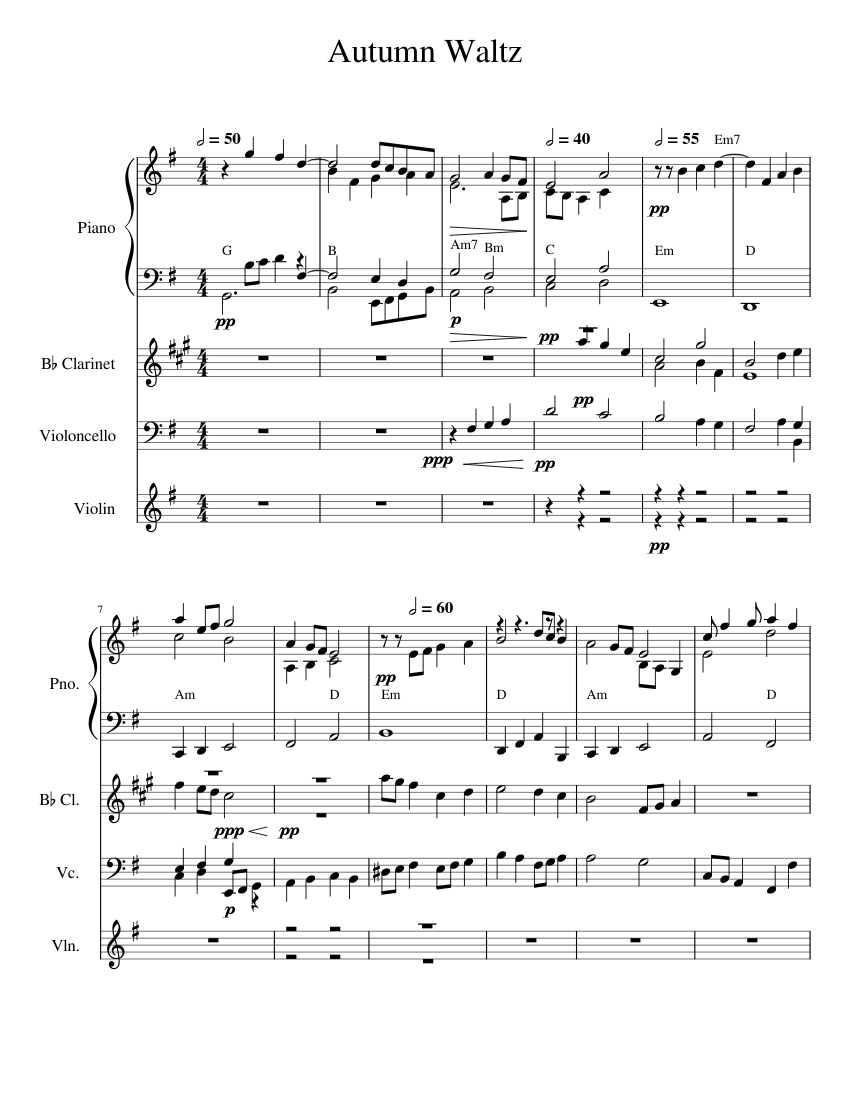 Frolic in Autumn Sheet music for Piano, Clarinet in b-flat, Violin ...