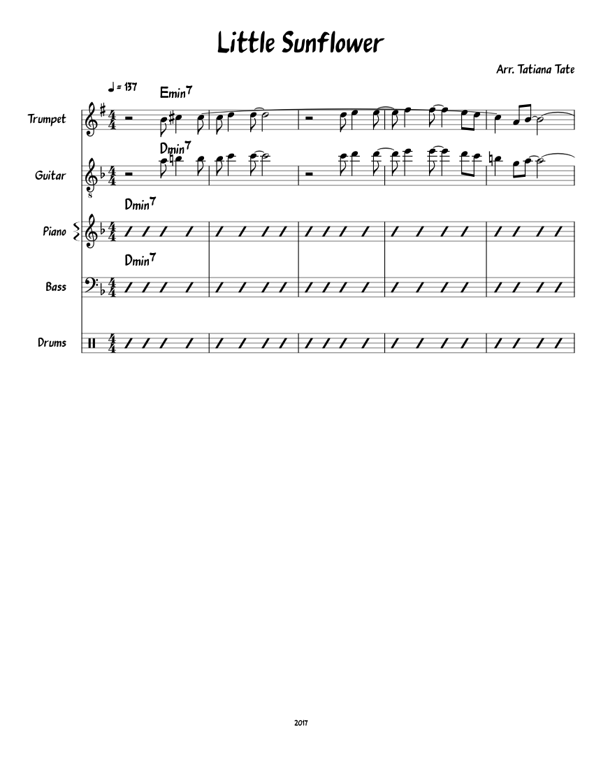 Little Sunflower Sheet music for Piano, Trumpet in b-flat, Guitar, Bass ...