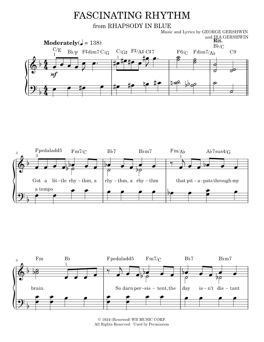 Play Official version of Fascinating Rhythm sheet music by George ...