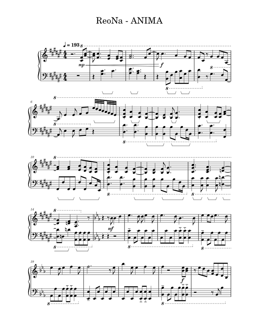 ReoNa - ANIMA Sheet music for Piano (Solo) | Musescore.com