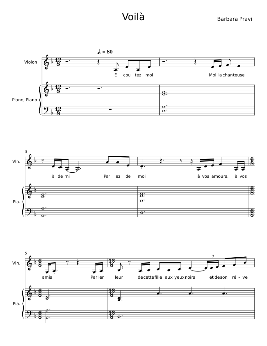 Voilà - Barbara Pravi Sheet Music for Piano, Violin (Solo) | MuseScore.com
