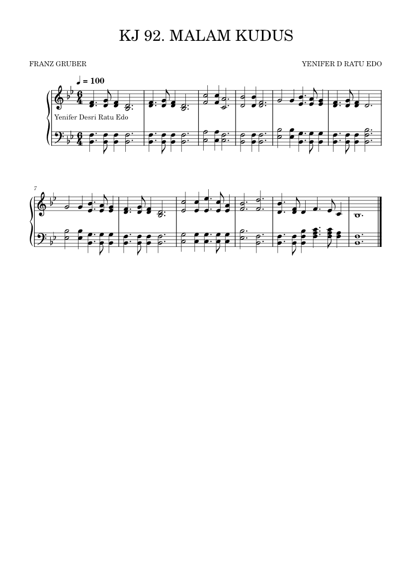 Malam Kudus – Josef Mohr KJ 92. MALAM KUDUS YENIFER RATU EDO Sheet ...