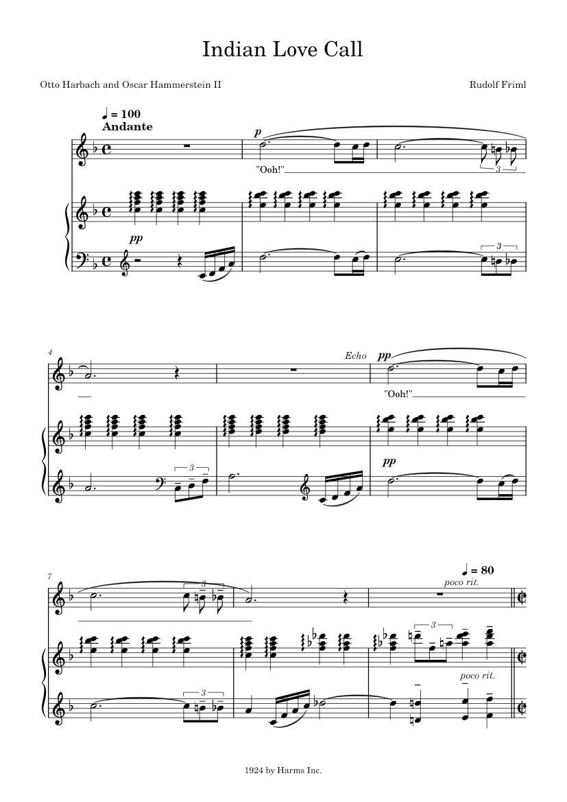 Indian Love Call - Rudolf Friml Sheet Music for Piano, Vocals (Piano ...