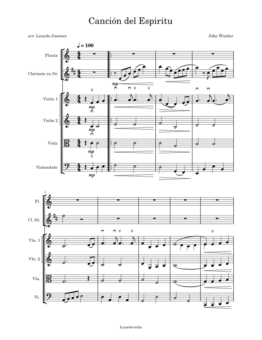 Spirit Song (Canción del Espíritu) John Wimber Sheet music for Flute, Clarinet in b-flat, Violin ...