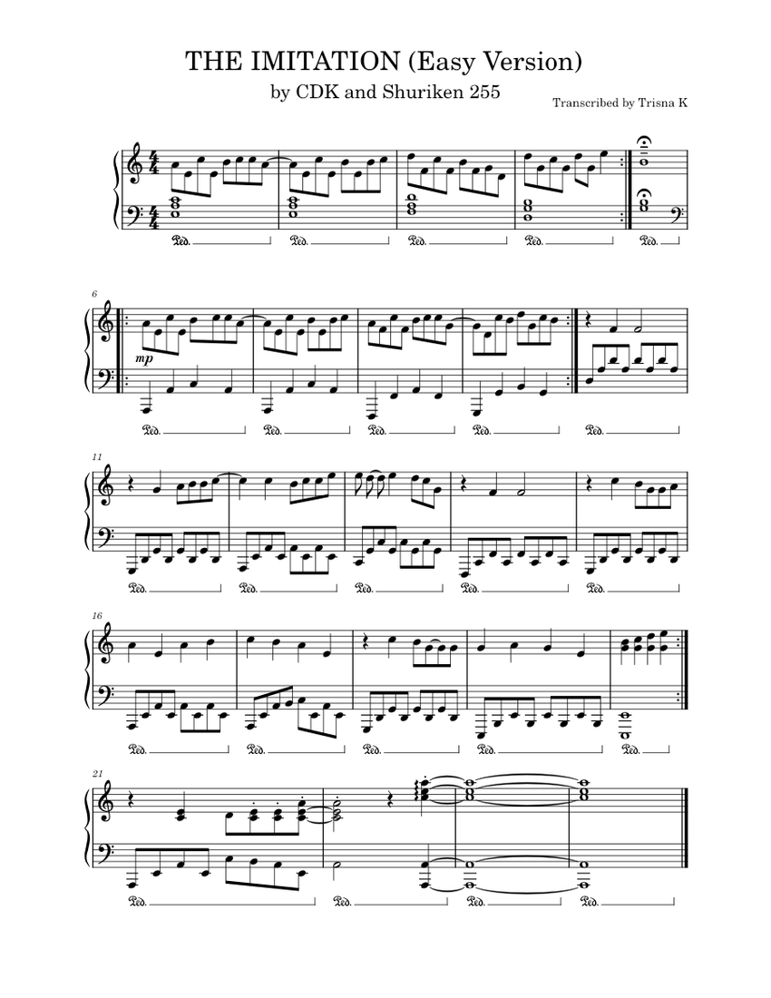 The Imitation Sheet music for Piano (Solo) Easy | Musescore.com