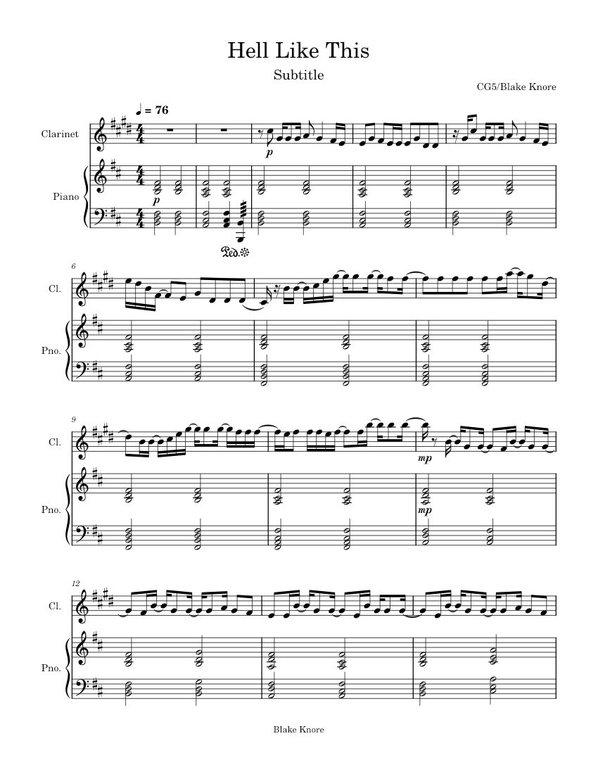 Hell Like This Sheet Music for Piano, Clarinet other (Solo) | MuseScore.com