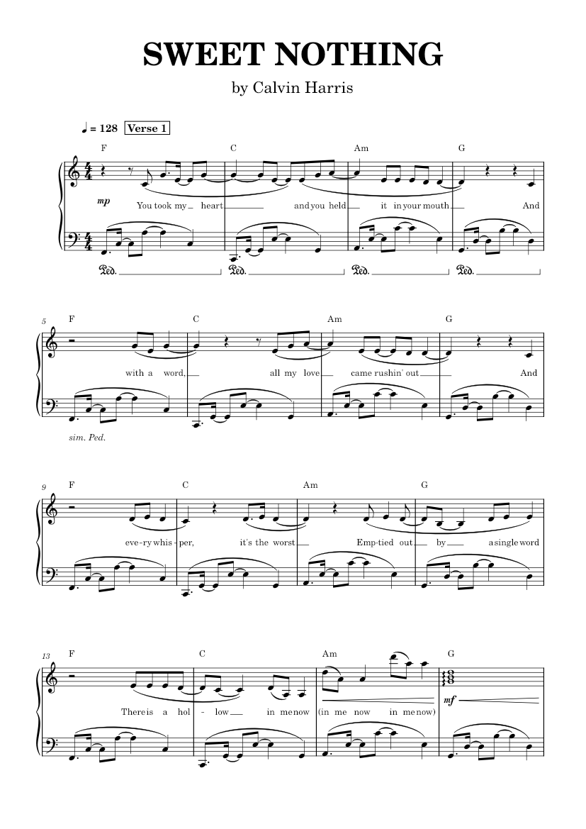Play Official version of Sweet nothing Sheet Music by Calvin Harris for ...