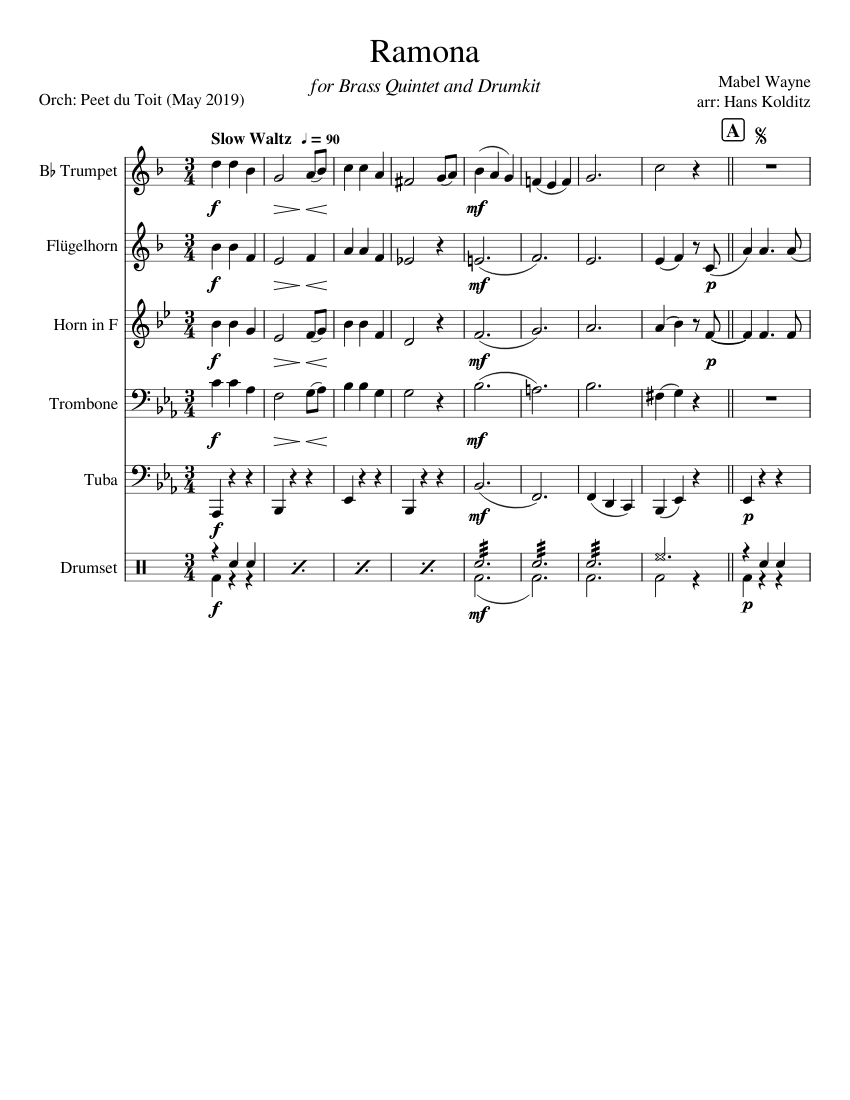 Ramona (slow waltz) - Mabel Wayne, arr. Hans Kolditz (Brass Quintet ...