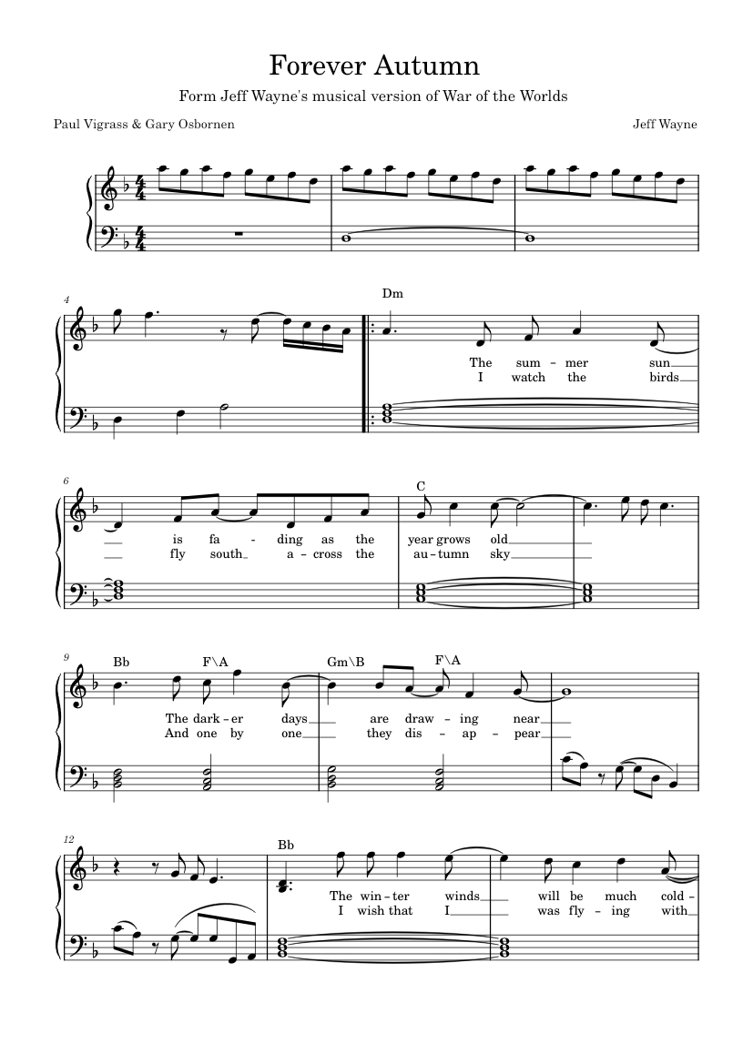 Forever autumn – Jeff Wayne Forever Autumn Sheet Music for Piano (Solo ...