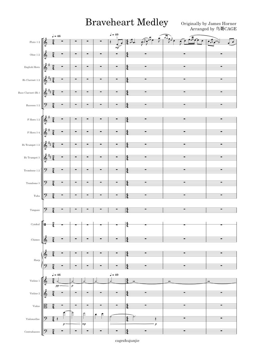 Braveheart – James Horner Sheet Music for Trombone, Tuba, Flute, Oboe ...