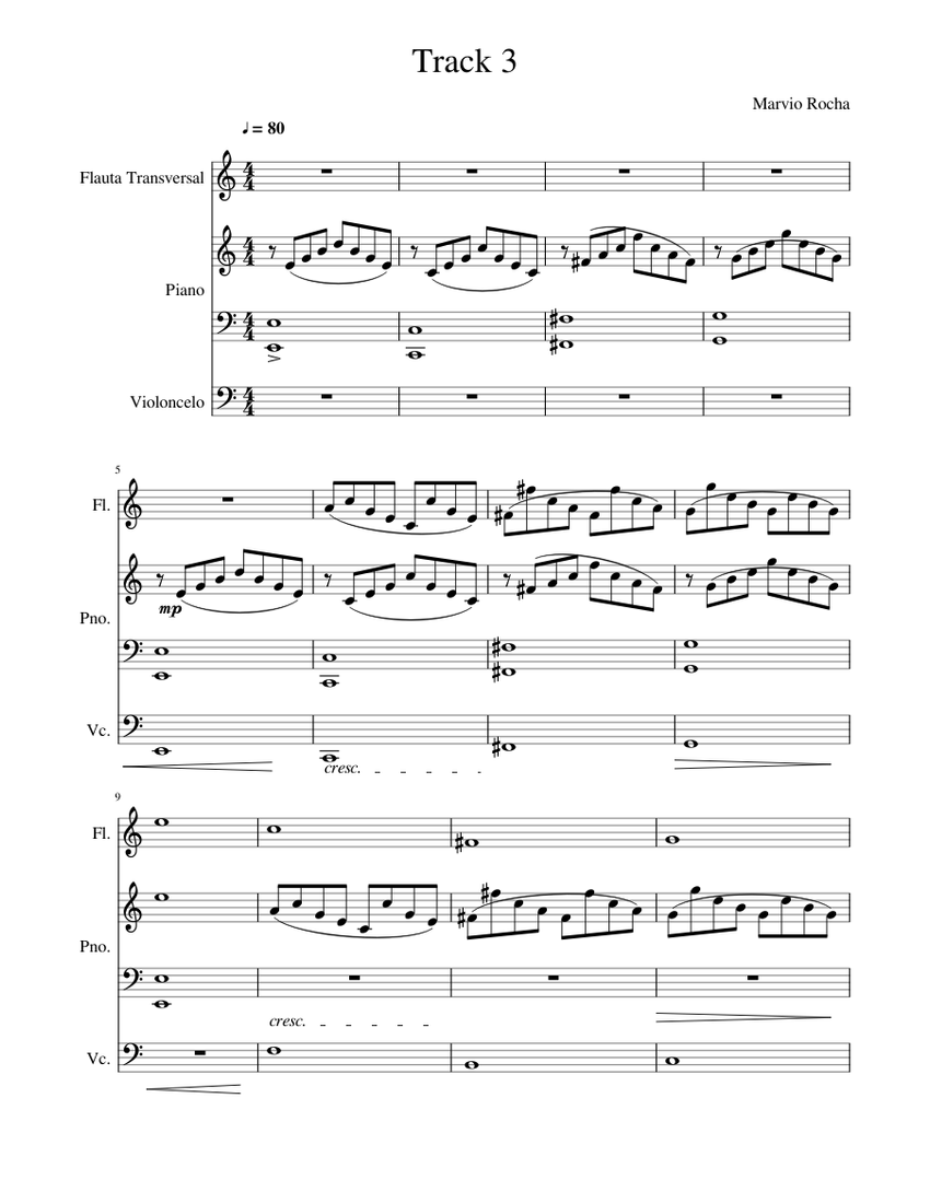 Track 3 Sheet music for Piano, Flute, Cello (Mixed Trio) | Musescore.com
