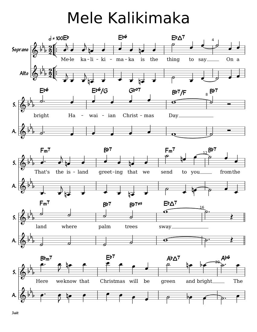 Mele Kalikimaka, a capella harmony Sheet music for Soprano, Alto ...