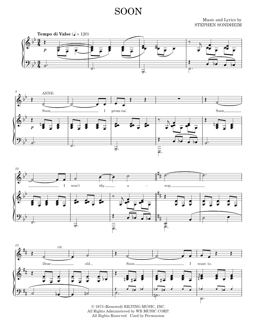 Play Official version of Soon sheet music by Stephen Sondheim for Piano ...