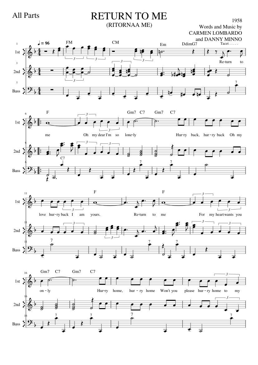 RETURN TO ME Sheet music for Accordion (Piano Trio) | Musescore.com