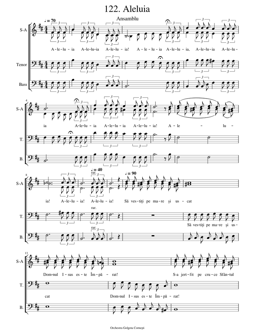 Aleluia, aleluia, aleluia Sheet music for Soprano, Tenor, Bass voice ...