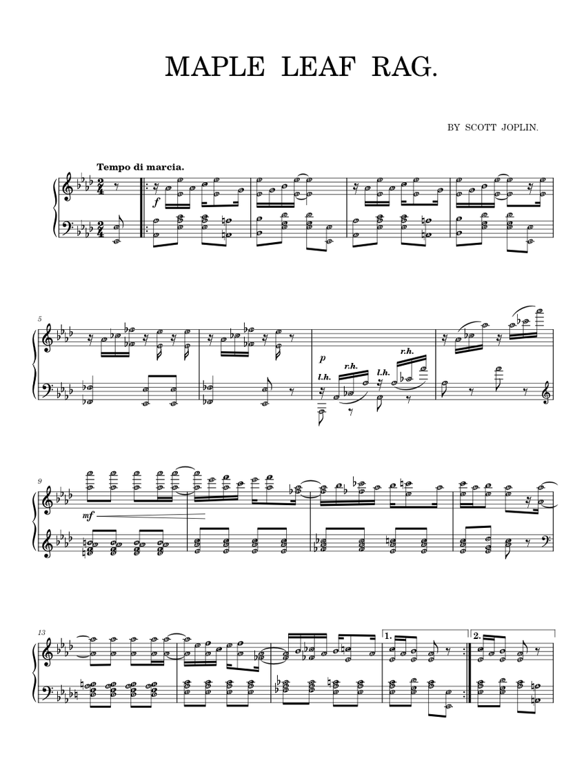 Maple Leaf Rag – Scott Joplin Sheet music for Piano (Solo) | Musescore.com