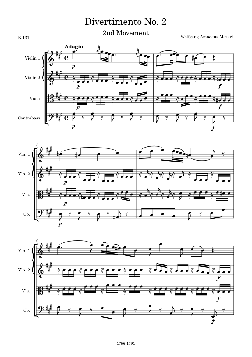 Divertimento No. 2 in D Major, K.131, 2nd Movement (Adagio) – Wolfgang ...