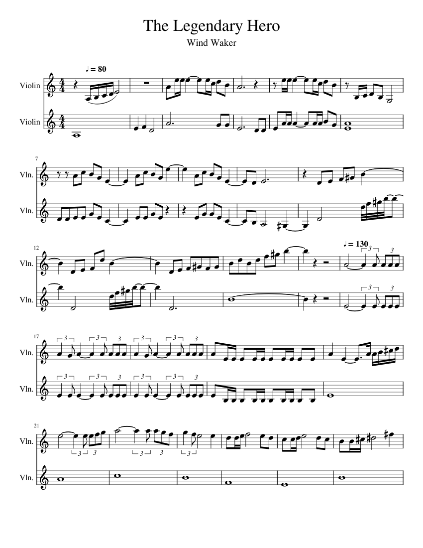The_Legendary_Hero Sheet music for Violin (String Duet) | Musescore.com