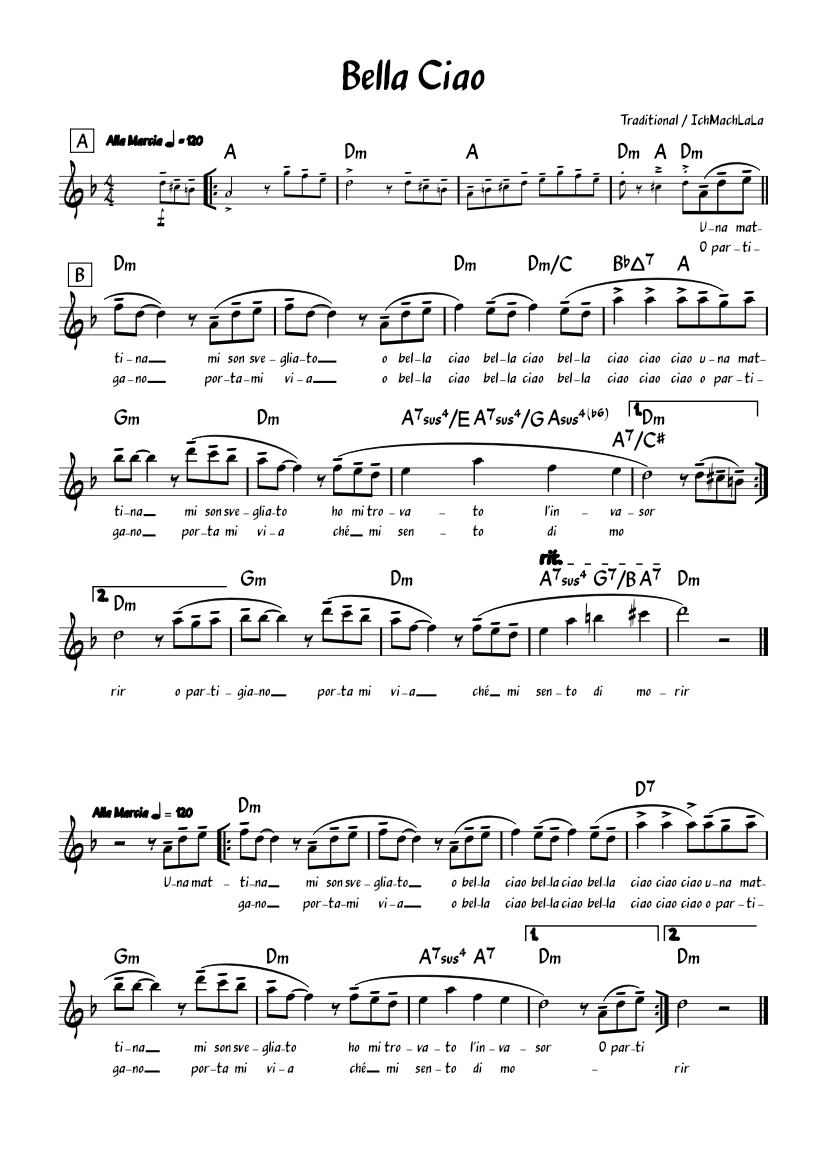 Bella Ciao - Leadsheet Sheet music for Piano (Solo) Easy | Musescore.com