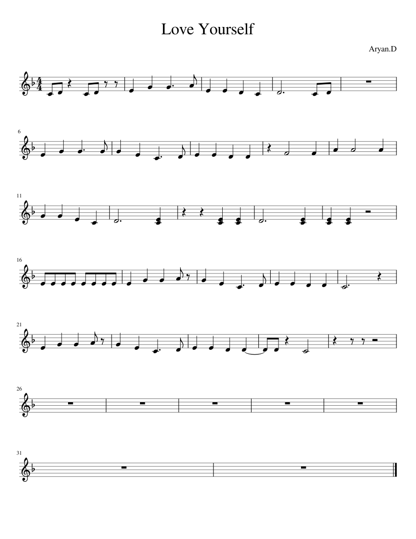 Love Yourself by Aryan.D Sheet music for Piano (Solo) Easy | Musescore.com