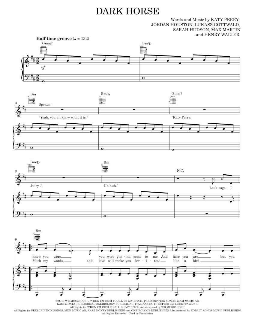 dark horse Sheet music for Piano, Vocals by Katy Perry Official ...