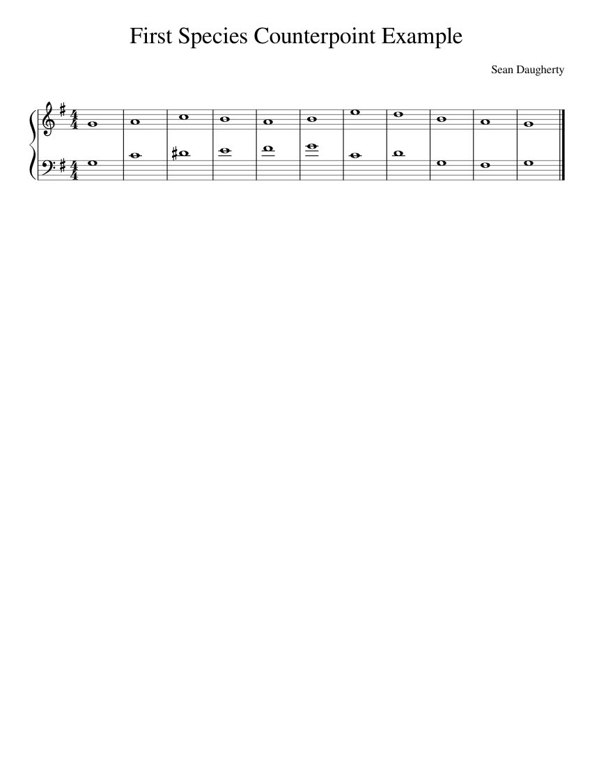 First Species Counterpoint Example Sheet music for Piano (Solo ...