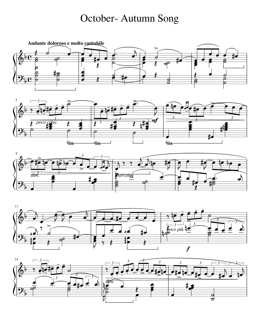 October- Autumn Song by Tchaikovsky Sheet music for Piano (Solo ...