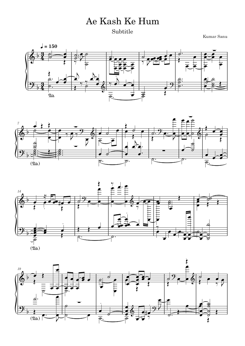 Ae Kash Ke Hum – Kumar Sanu Sheet Music for Piano (Solo) | MuseScore.com