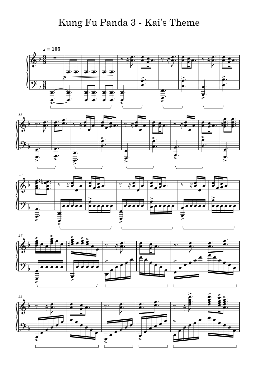 Kai's Theme – Hans Zimmer Kung Fu Panda 3 - Kai's Theme Sheet music for ...