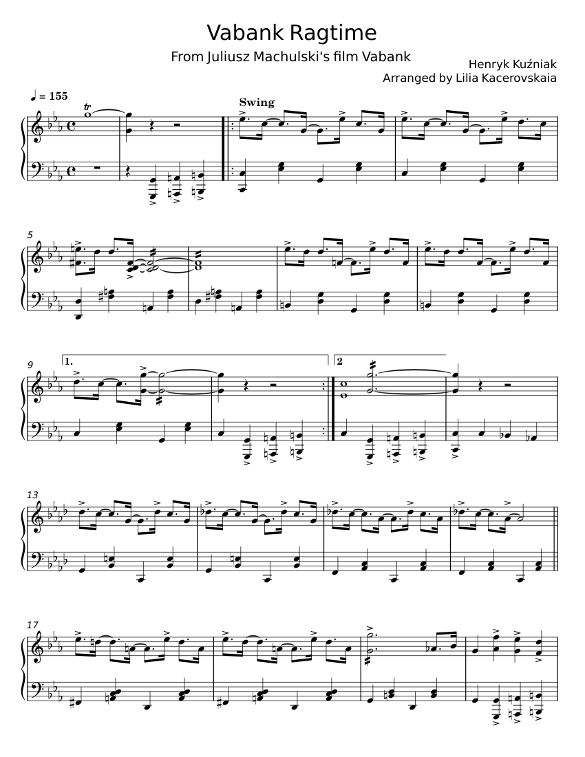 Vabank Ragtime - Henryk Kuźniak Sheet music for Piano (Piano Duo ...