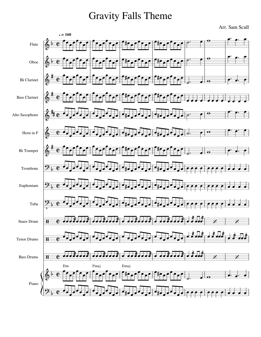 Gravity Falls Theme Sheet music for Piano, Trombone, Euphonium, Tuba & more instruments (Mixed ...