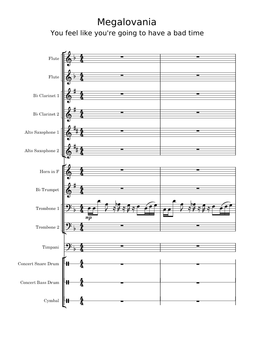 Megalovania-Toby Fox (Arrangement) Sheet music for Trombone, Flute, Clarinet in b-flat ...