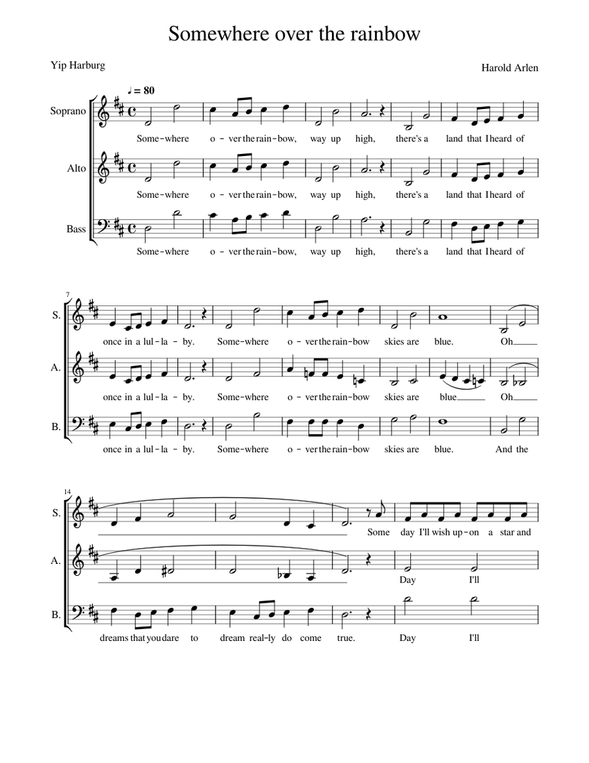 Somewhere over the rainbow Sheet music for Soprano, Alto, Bass voice ...