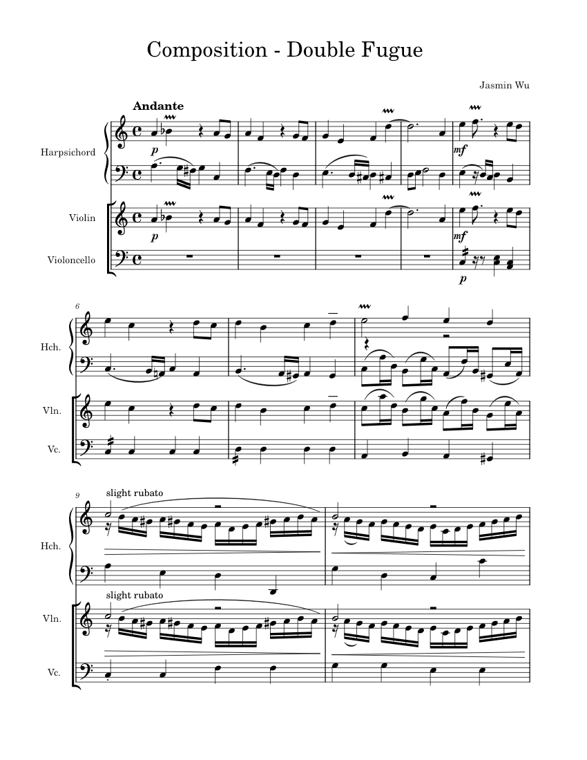 Double Fugue (extended two par counterpoint) in D minor Sheet music for ...