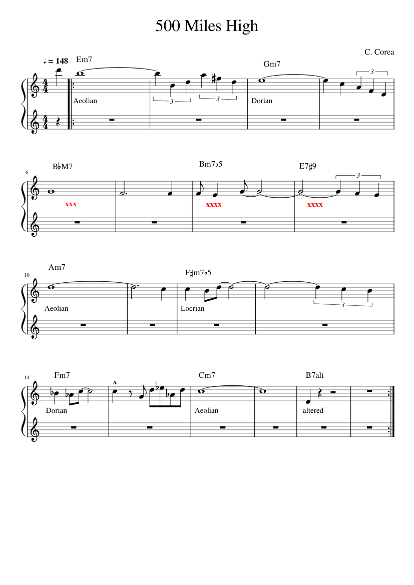 500 Miles High Sheet music for Piano (Solo) Easy | Musescore.com