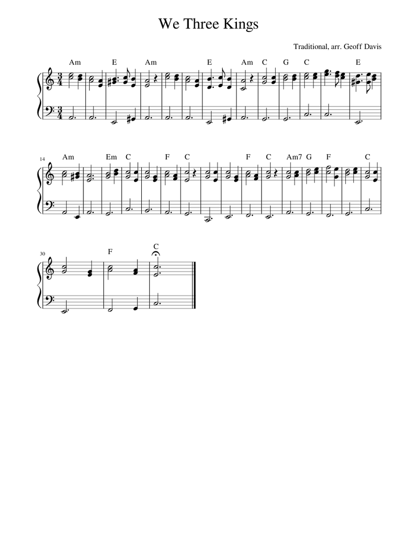 We Three Kings - Traditional Sheet music for Piano (Solo) Easy ...