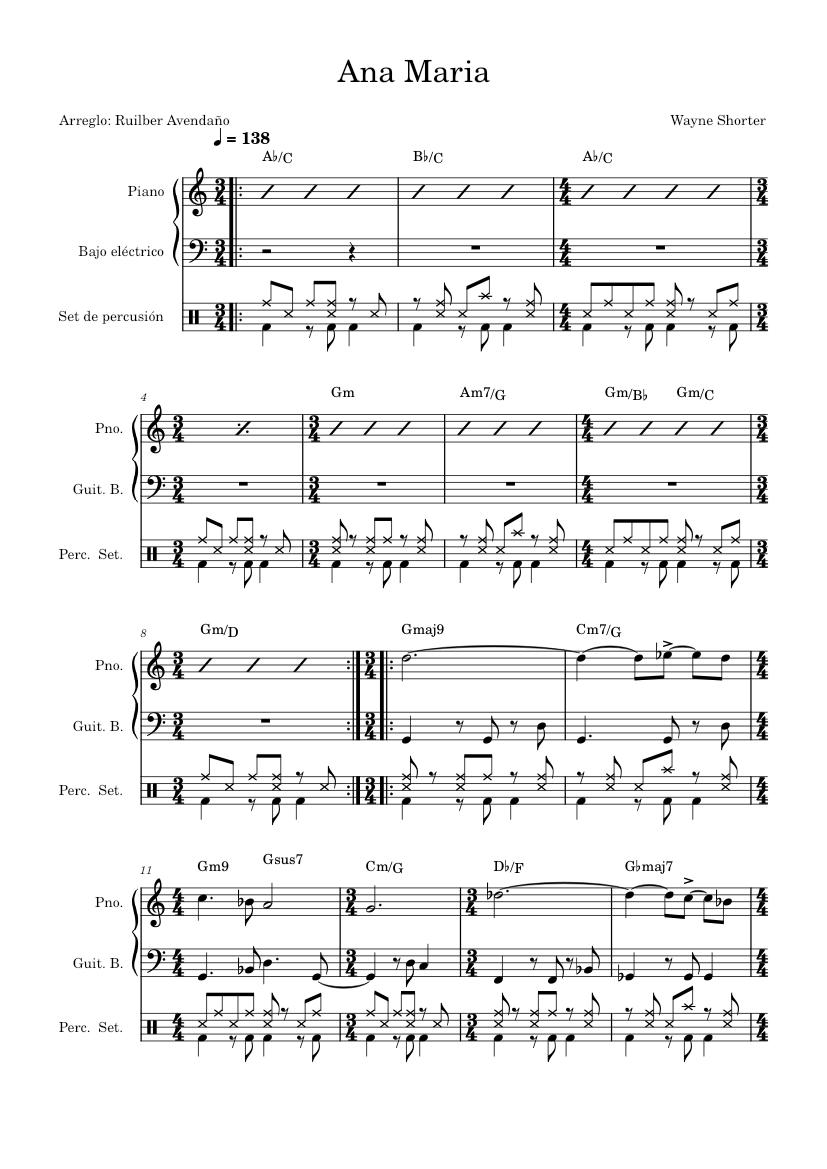 Ana Maria Sheet music for Piano, Bass guitar, Drum group (Mixed Trio ...