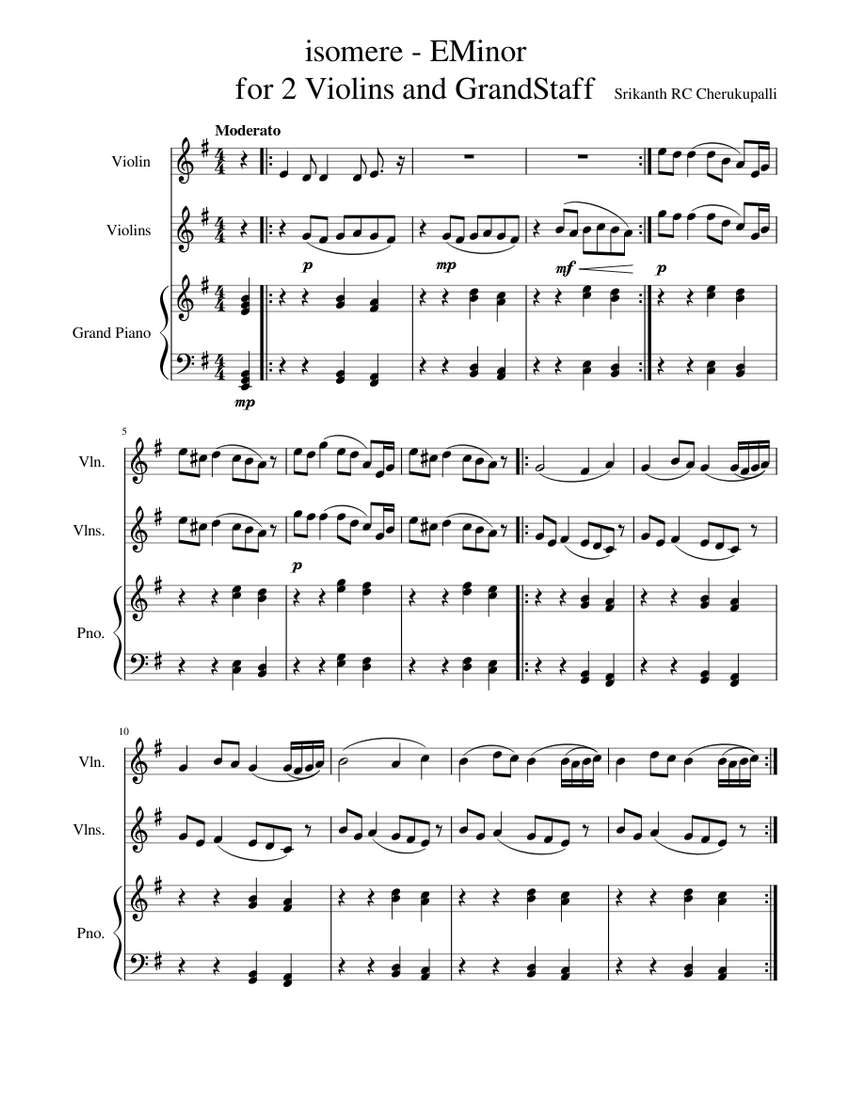 Isomere - EMinor For Strings + GrandStaff Sheet music for Piano, Violin ...