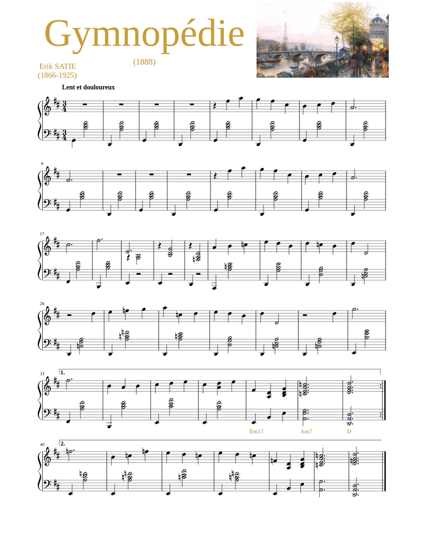 Gymnopedie Sheet music for Piano (Solo) Easy | Musescore.com