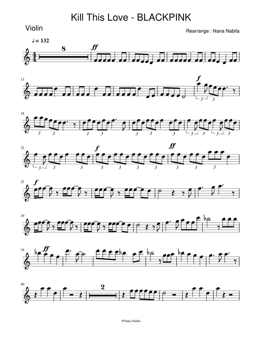 KILL THIS LOVE - BLACKPINK (Violin) Sheet music for Violin (Solo ...