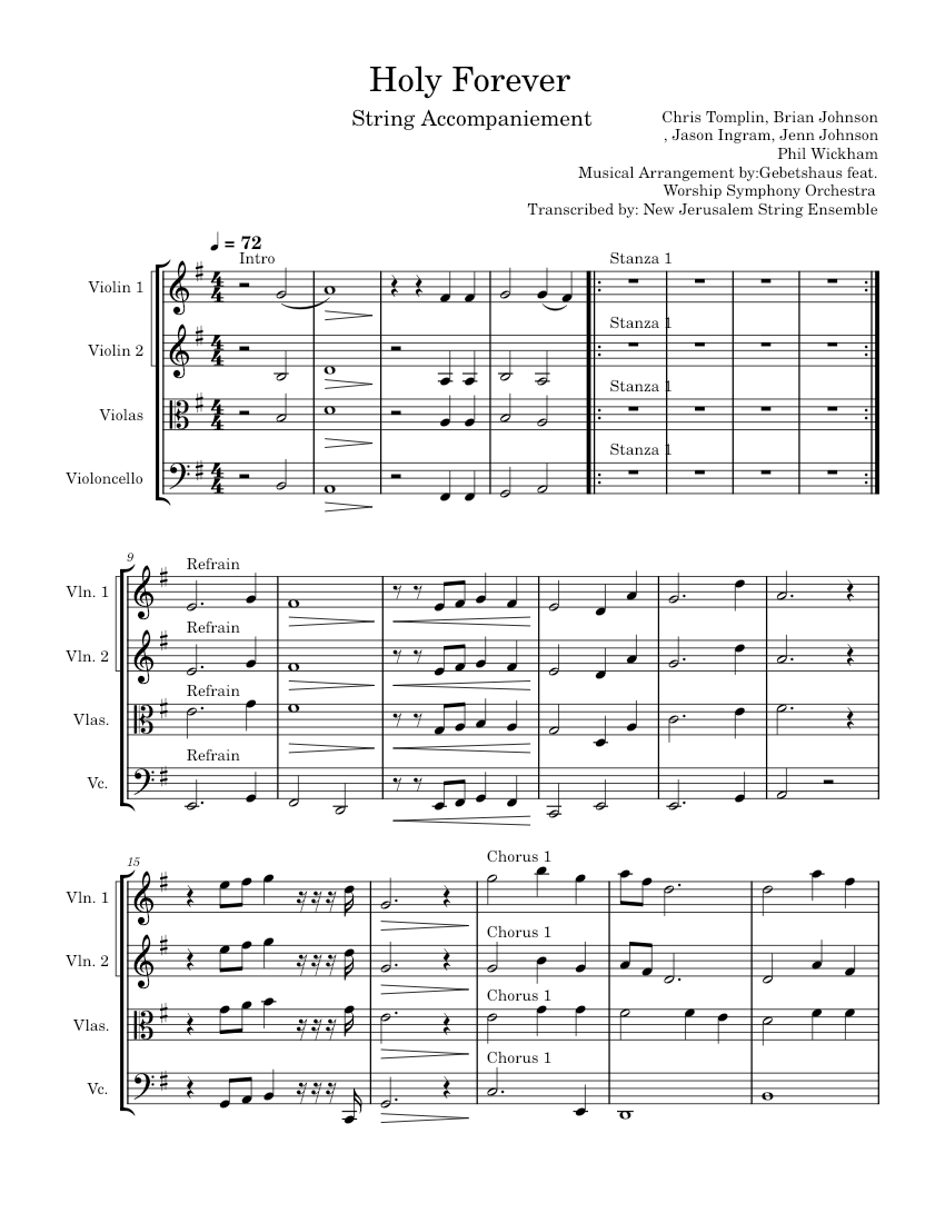 Holy Forever – Chris Tomlin Sheet Music for Violin, Cello, Strings ...