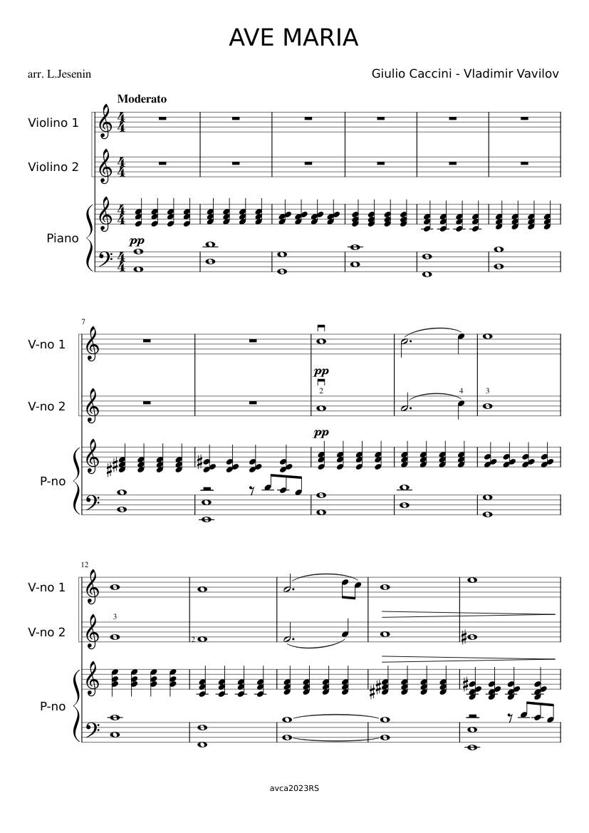 AVE MARIA [2vn&pf] – Caccini G. - Vavilov V. arr. L.Jesienin Sheet music for Piano, Violin ...