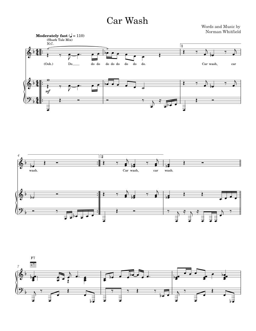 Car Wash Sheet music for Piano, Vocals by Christina Aguilera Official ...