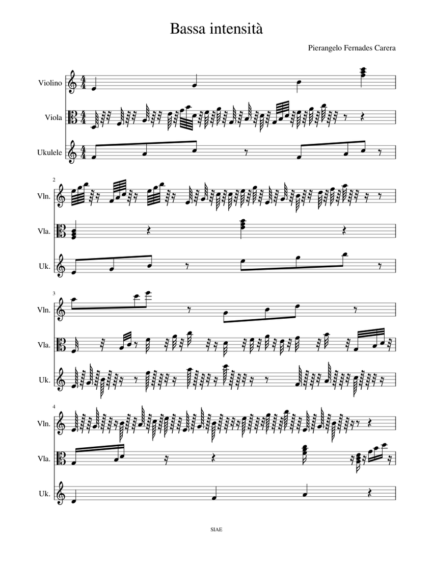 Bassa intensit Sheet music for Violin, Viola, Ukulele (Mixed Trio ...